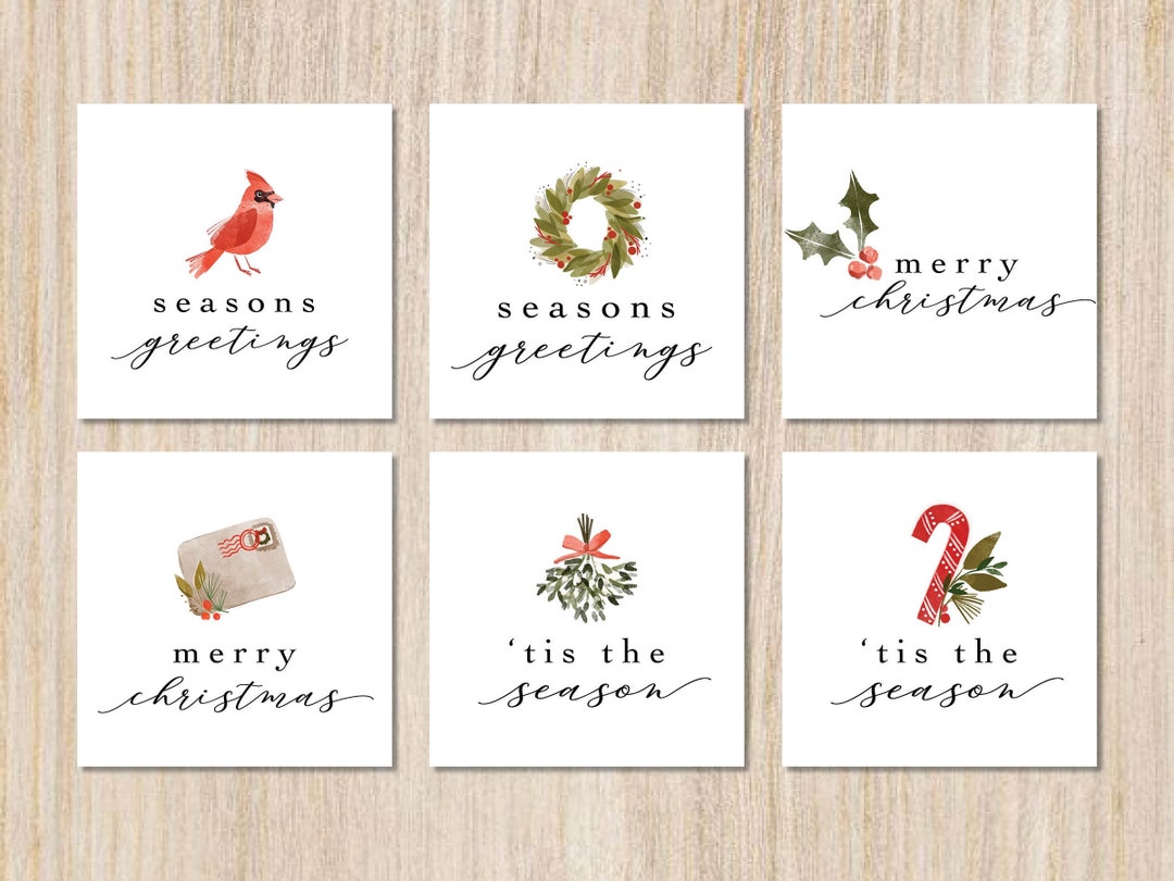 Seasons Greetings Sticker Pack, Watercolor Christmas Sticker Sheet ...