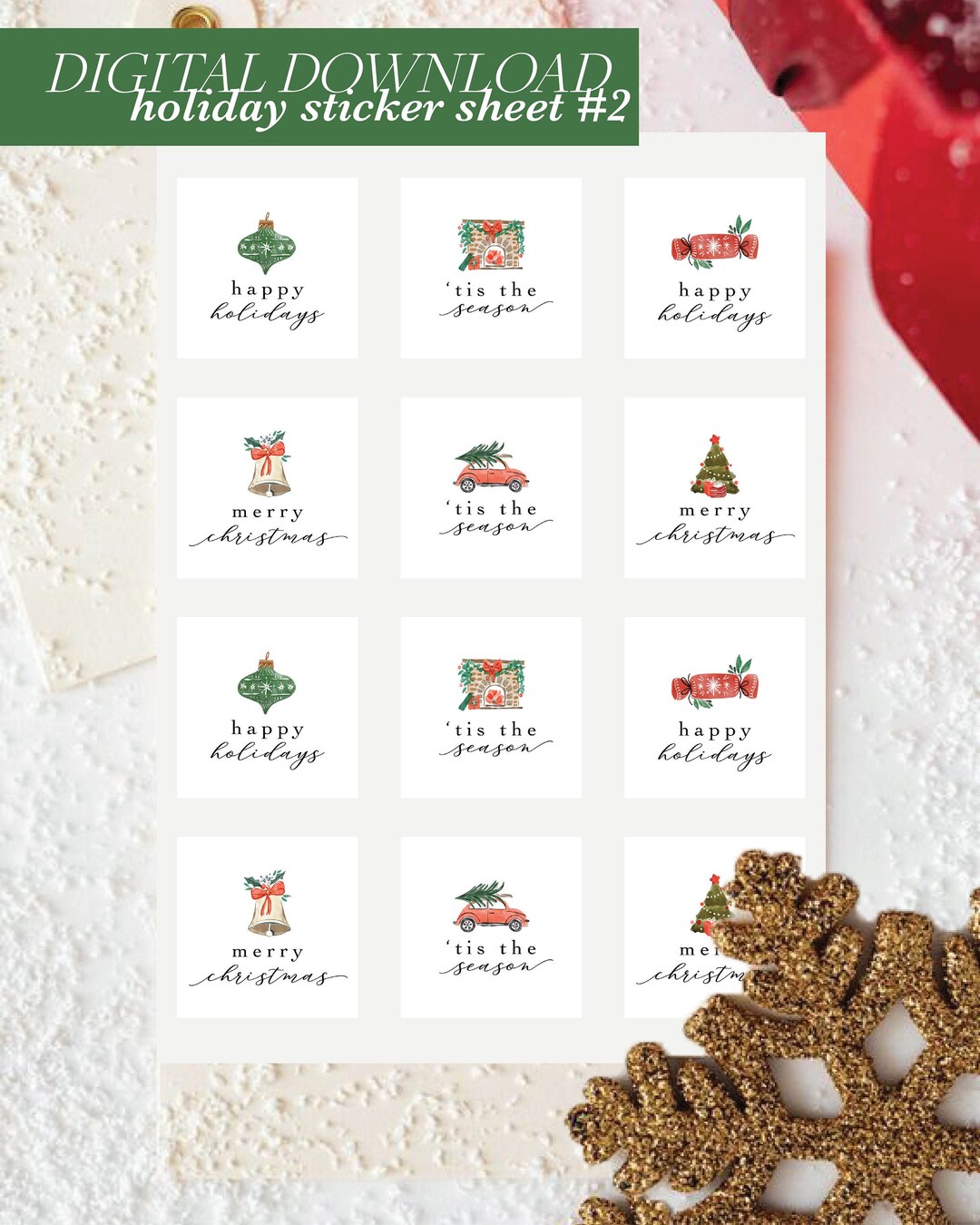 Printable Sticker Pack Tis the Season, Christmas Stickers Digital ...