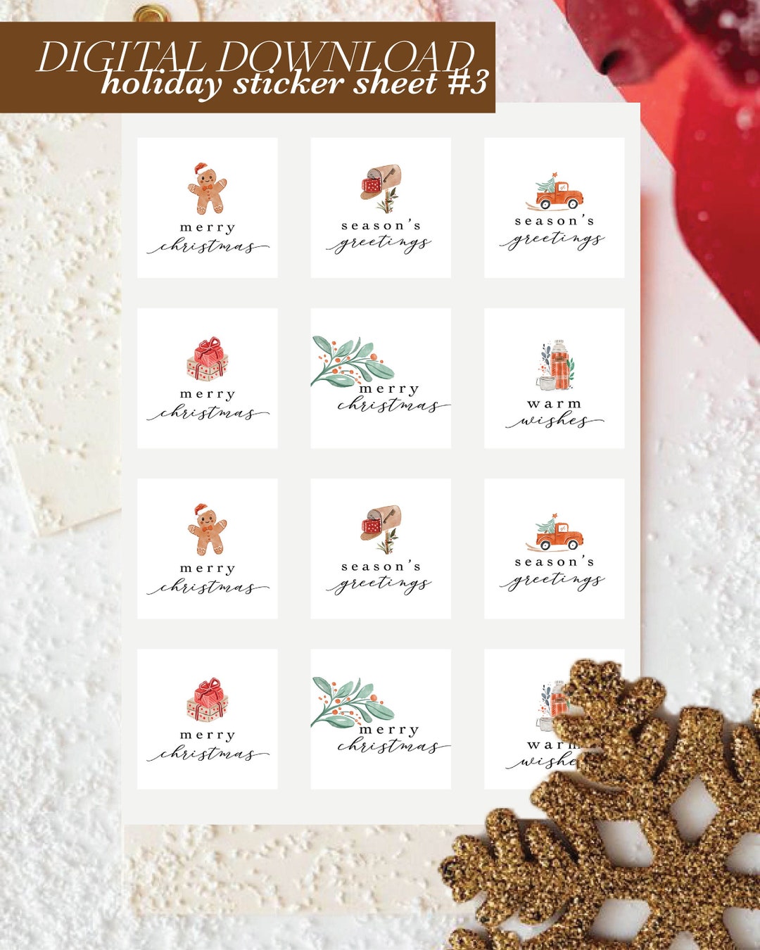 Printable Sticker Pack, Gingerbread Christmas Sticker Sheet Digital ...