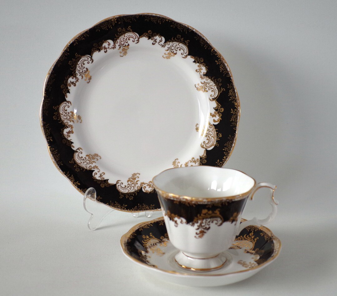 Royal Albert Regina Series "black Diamond" Tea Cup Trio - Etsy Australia