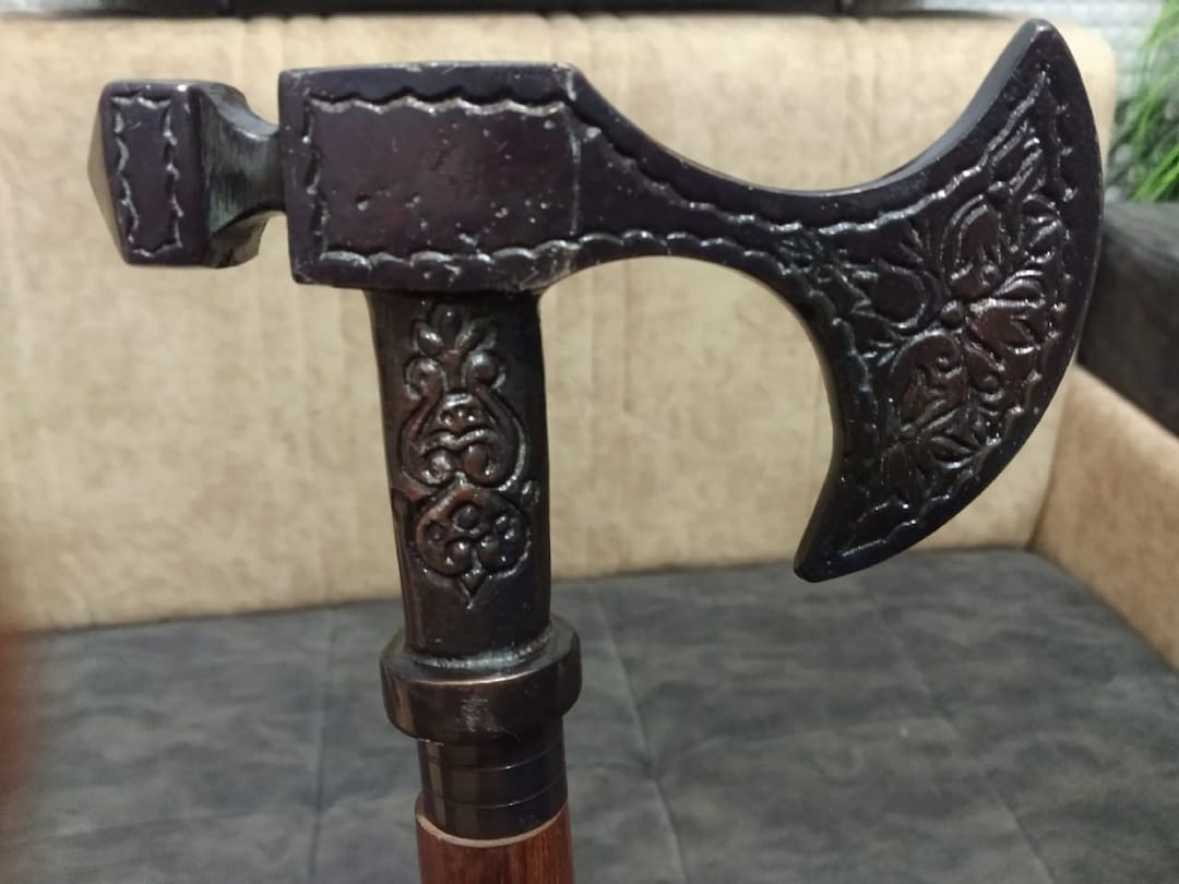 Antique Finish Viking AXE Walking Cane Steampunk Victorian Foldable ...