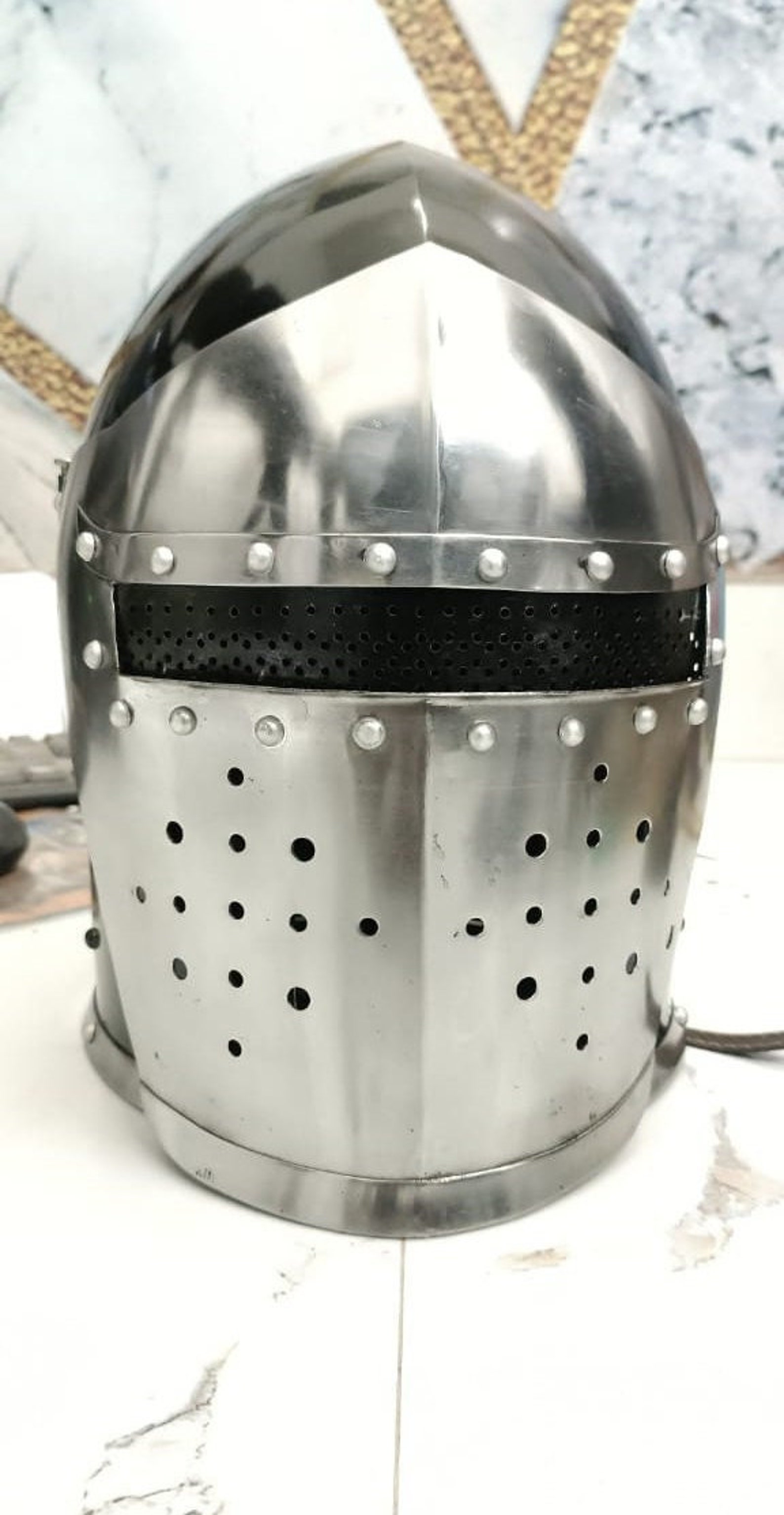 Halloween Medieval Barbute Helmet With Stand Inner Liner Knight ...