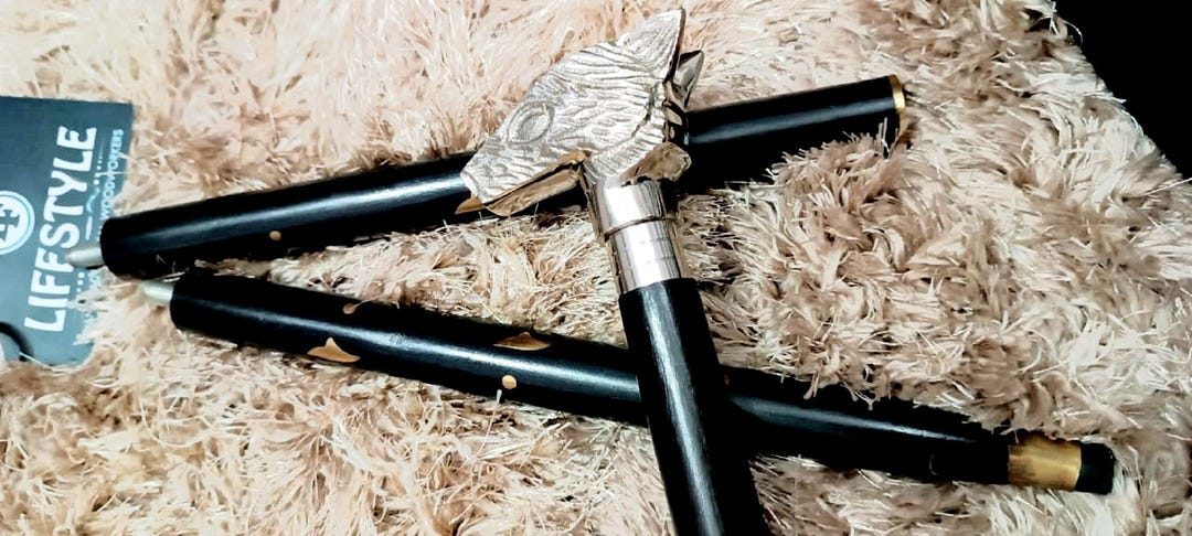 Victorian Nebula Wolf Head Handle Wands- Wooden Walking Cane ~ Nautical ...