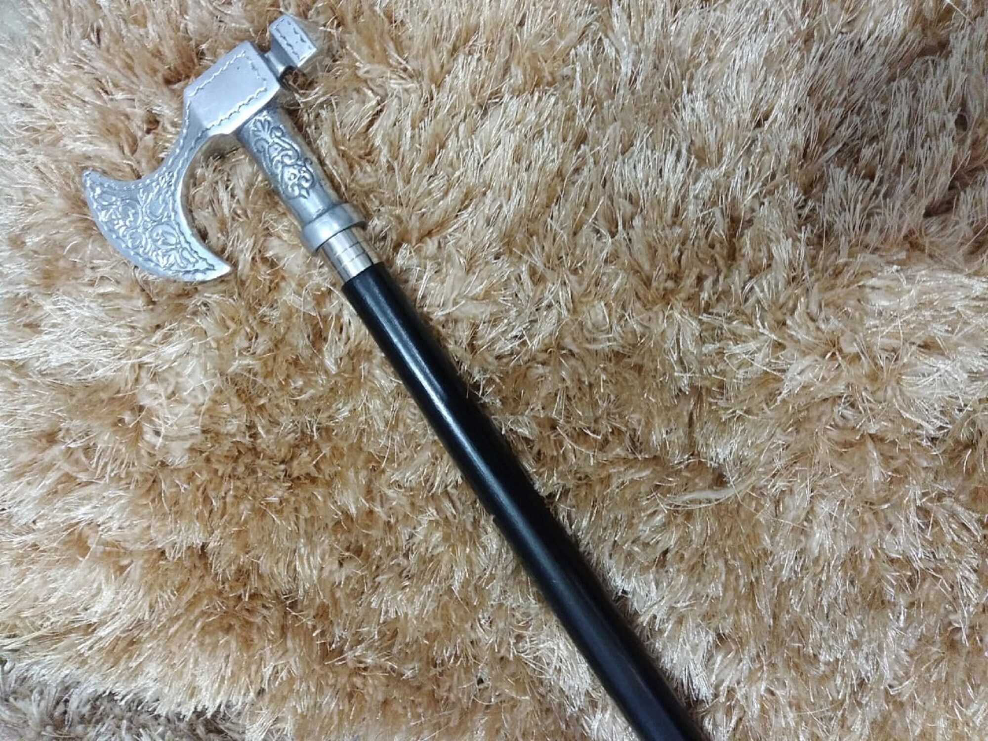 Victorian Viking AXE Walking Cane Like Antique and Chrome Steampunk Two ...