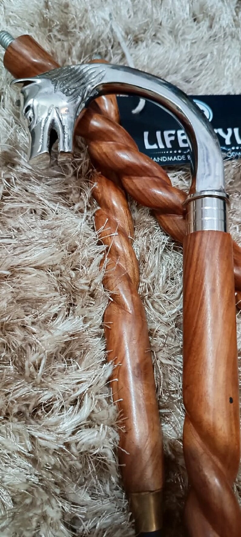 Victorian Wolf Nebula Head Handle Brass Wands-spiral Walking - Etsy