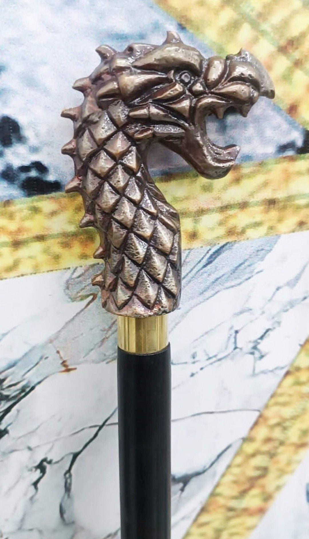 Nautical Dragon Head Handle Walking Cane ~ Victorian STEAMPUNK Brown ...