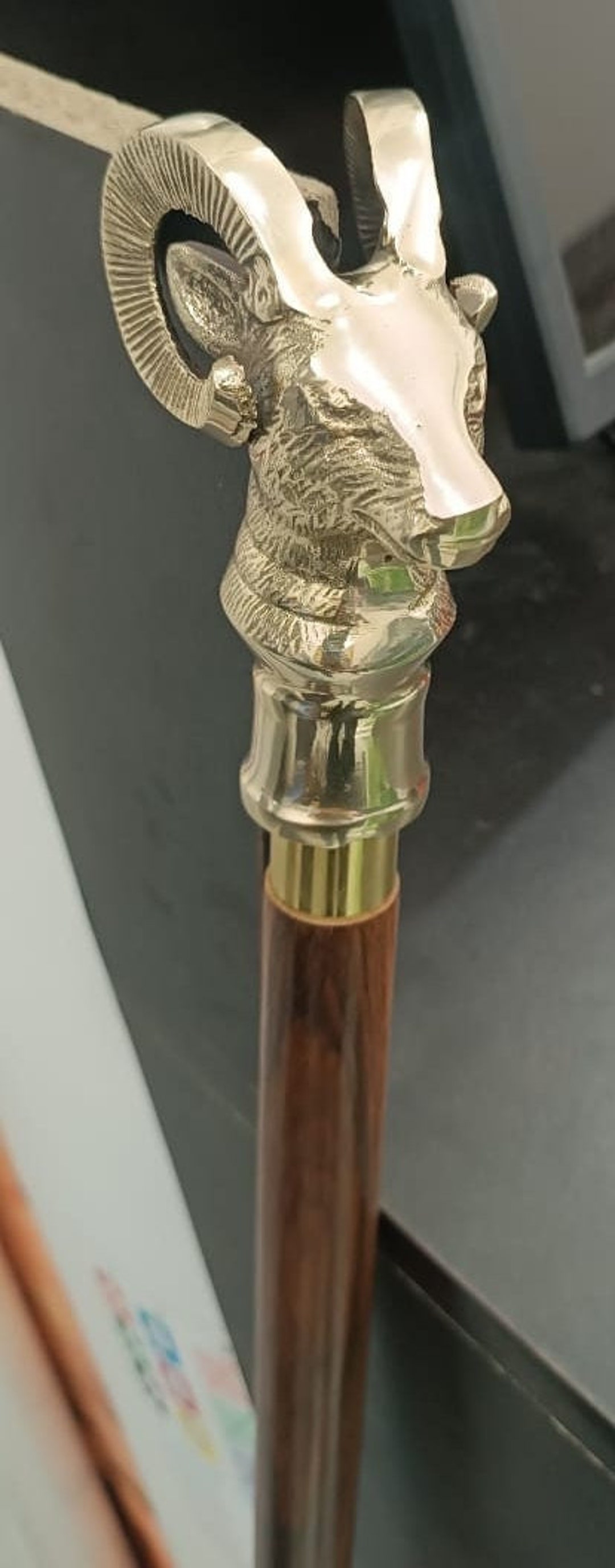 Nautical Brass Goat Head Walking Stick - Dark Wooden and Pure Brass ...