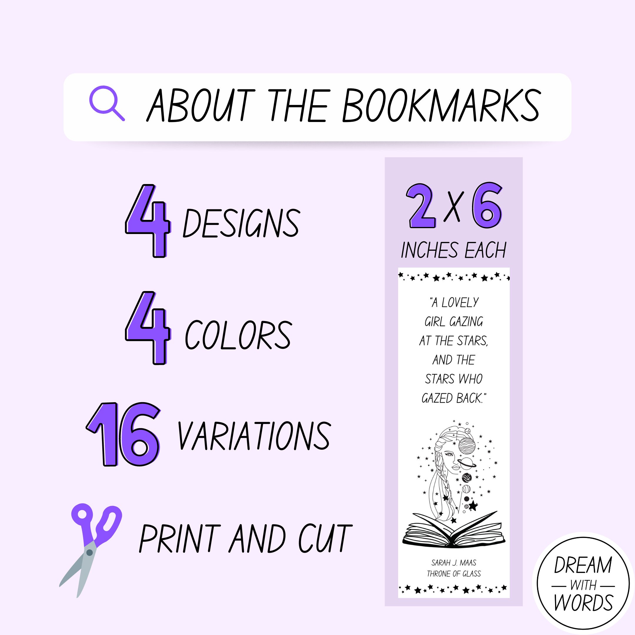 Sarah J. Maas Throne of Glass Printable Bookmarks Instant Download PDF ...