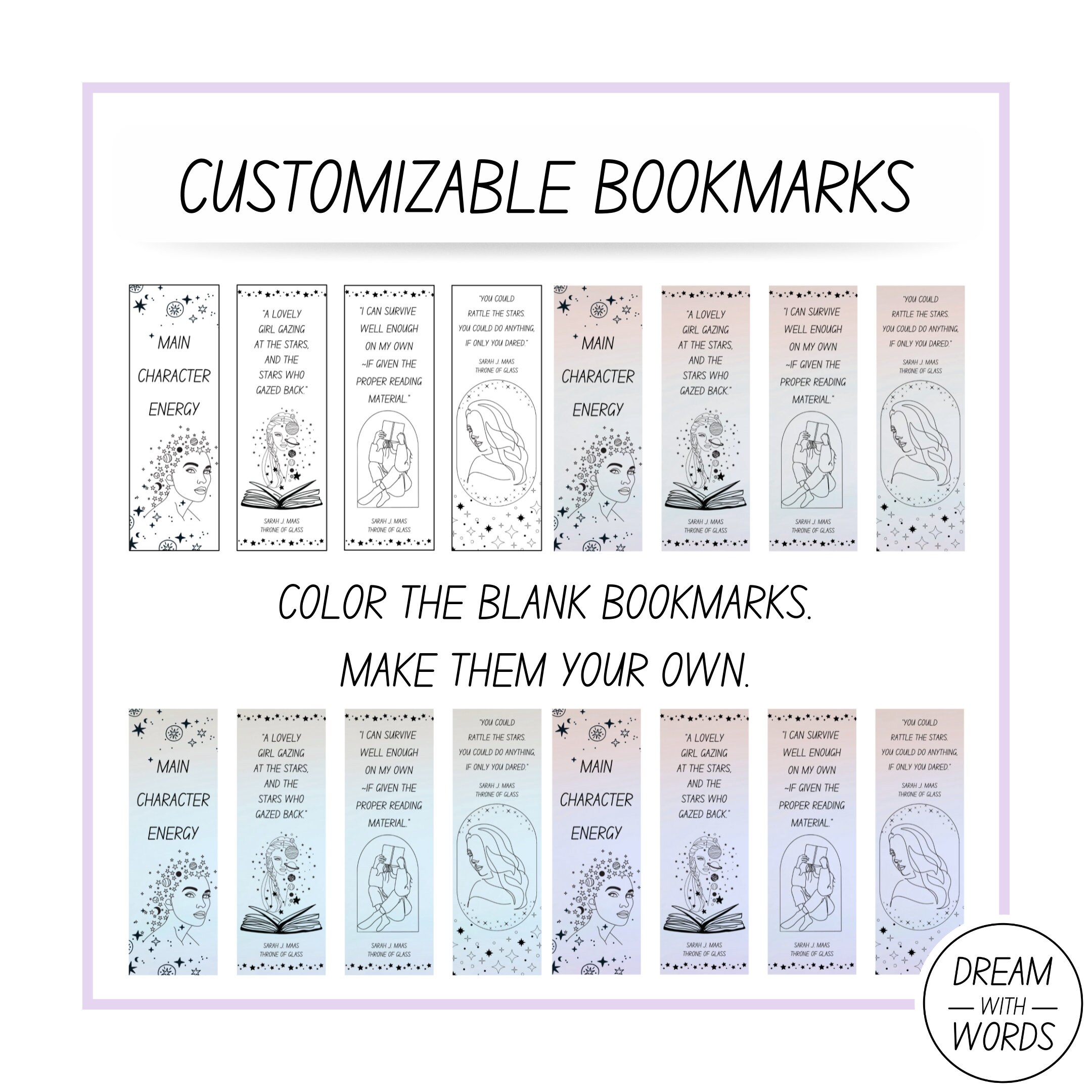 Sarah J. Maas Throne of Glass Printable Bookmarks Instant Download PDF ...