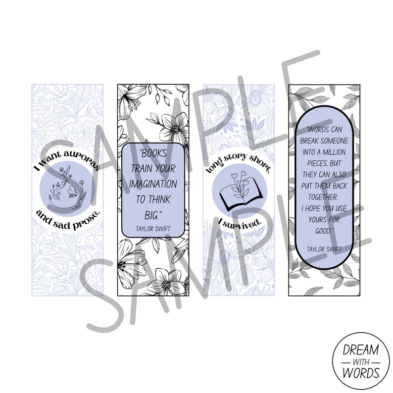 Taylor Swift - Printable Bookmarks - Instant Download - PDF and JPG ...