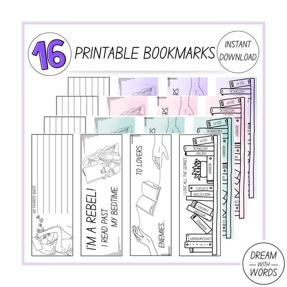 Quotes and Genres Printable Watercolor Bookmarks Instant - Etsy