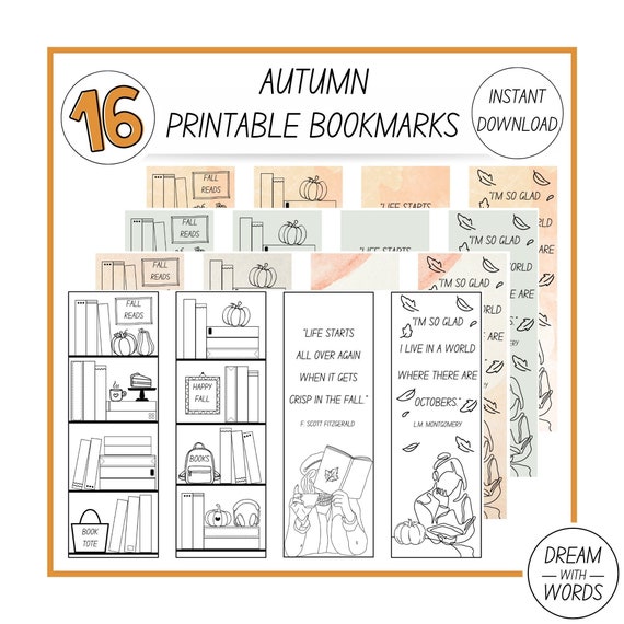 Autumn Reading Tracker Printable Watercolor Bookmarks Fall - Etsy