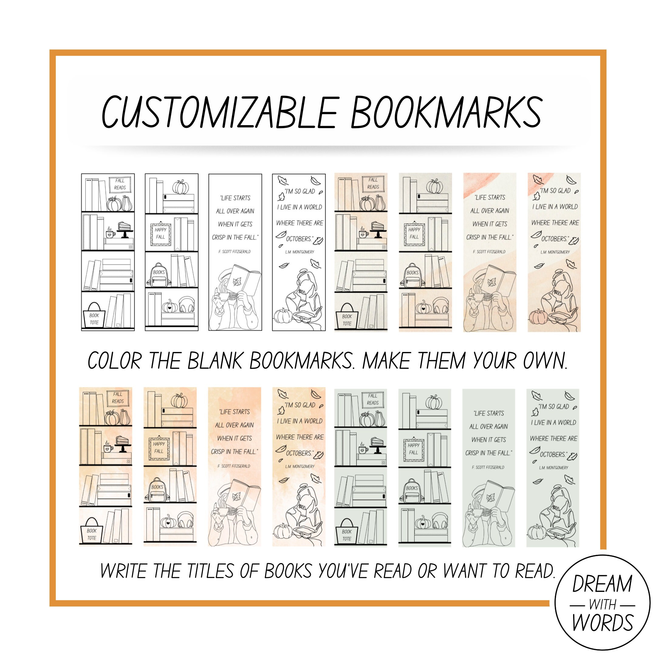 Autumn Reading Tracker Printable Watercolor Bookmarks Fall - Etsy