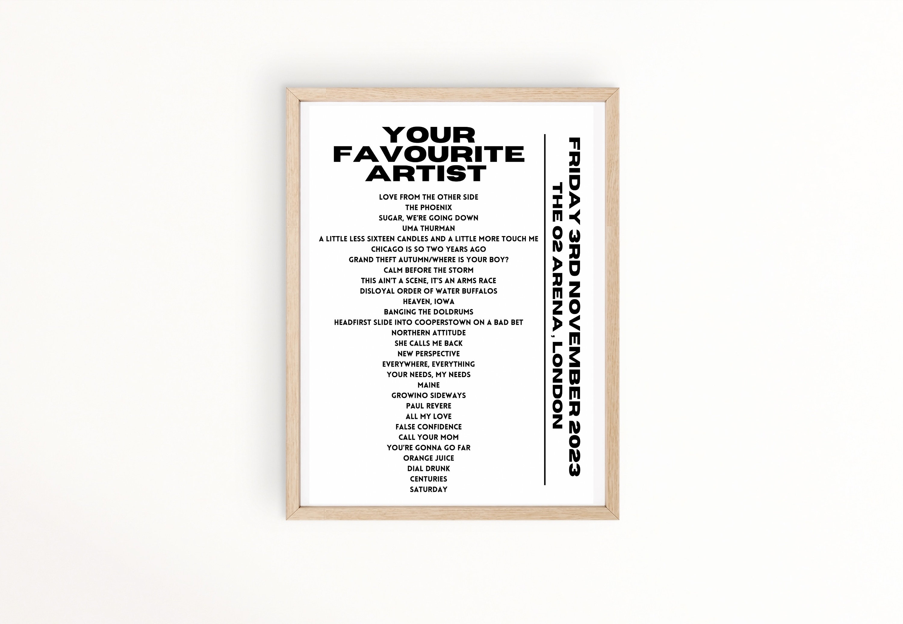 Customised Concert Setlist Print, Personalised Concert Setlist, Concert ...
