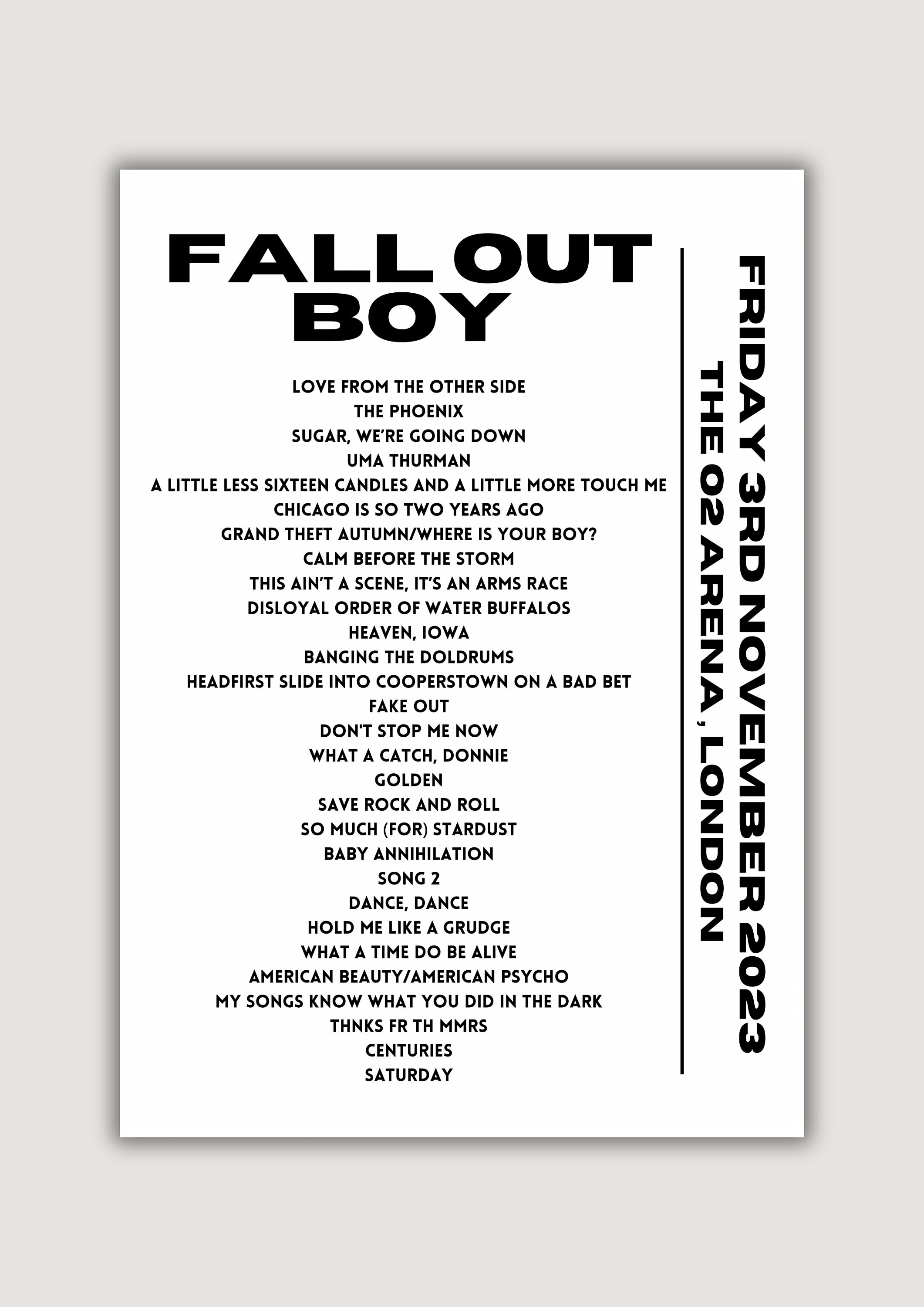 Customised Concert Setlist Print, Personalised Concert Setlist, Concert ...