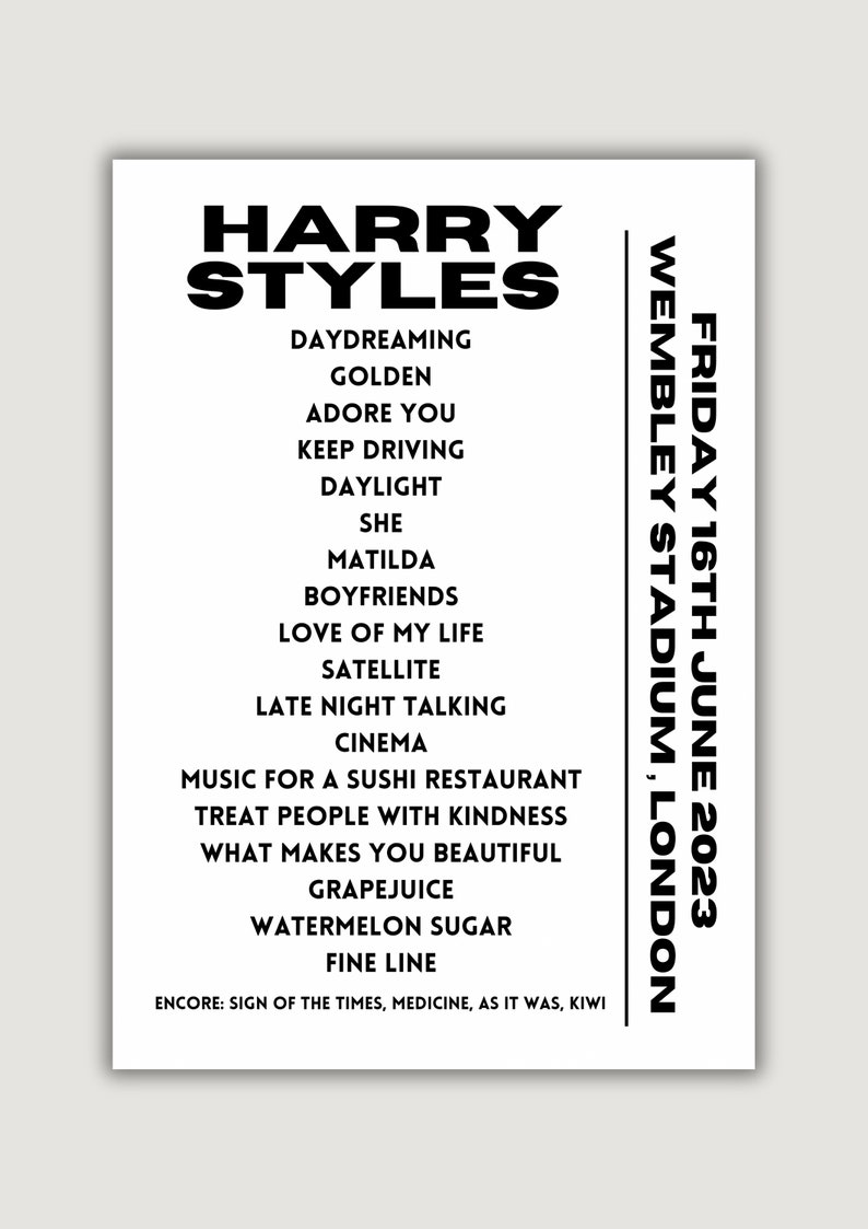 Customised Concert Setlist Print, Personalised Concert Setlist, Concert ...