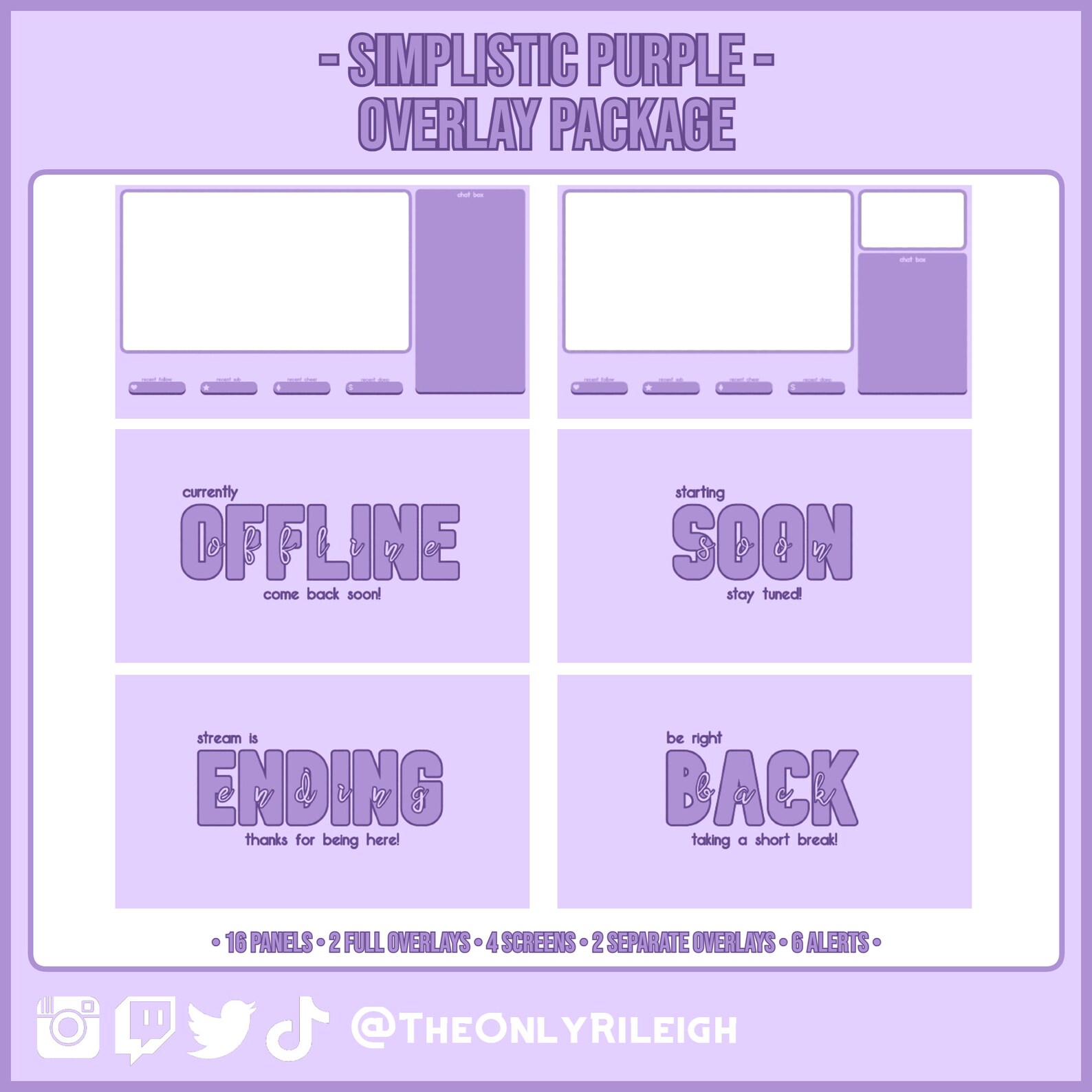 Simplistic Purple Twitch Overlay Package Pastel Purple Kawaii Aesthetic ...