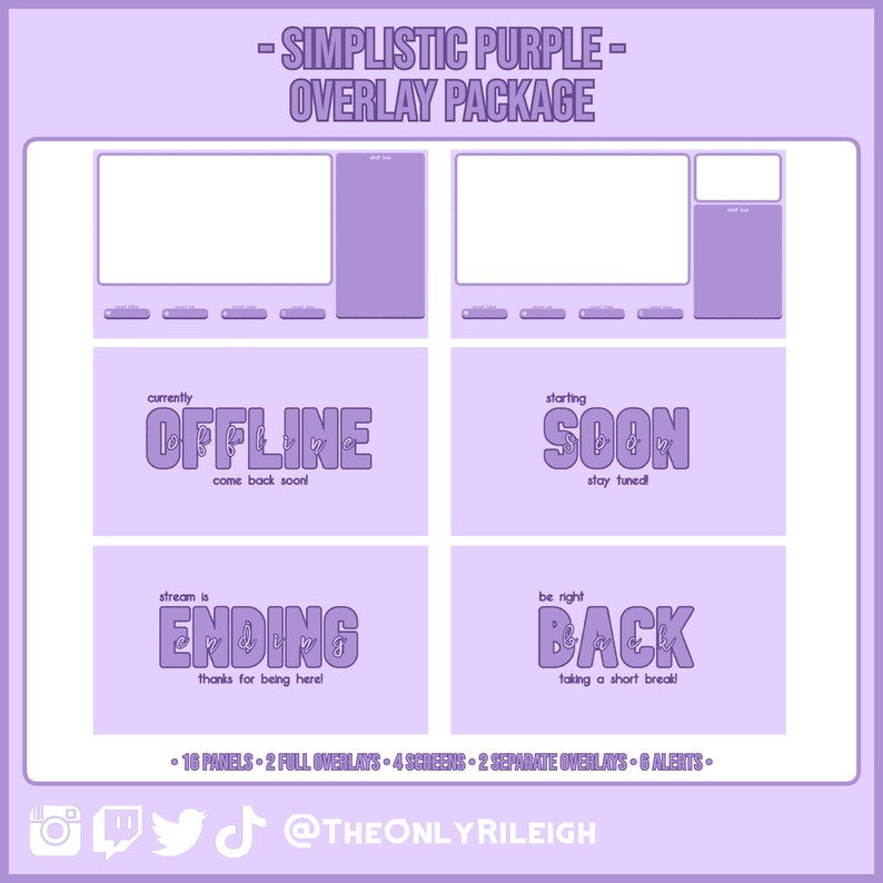Simplistic Purple Twitch Overlay Package Pastel Purple Kawaii Aesthetic ...