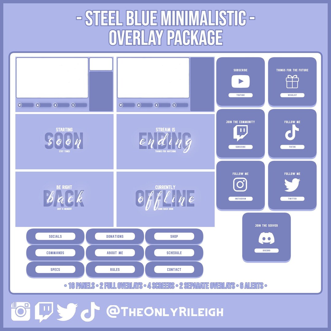 Steel Blue Minimalistic Twitch Overlay Package Aesthetic Twitch ...