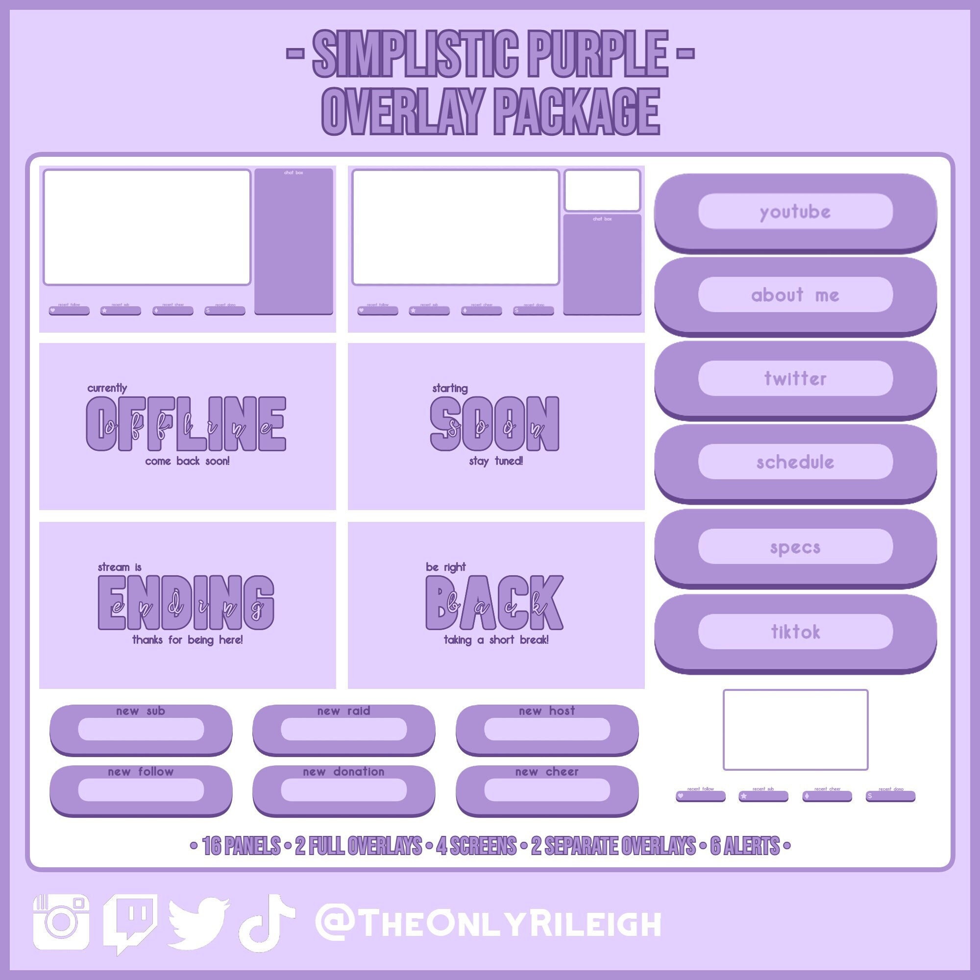 Simplistic Purple Twitch Overlay Package Pastel Purple Kawaii Aesthetic ...