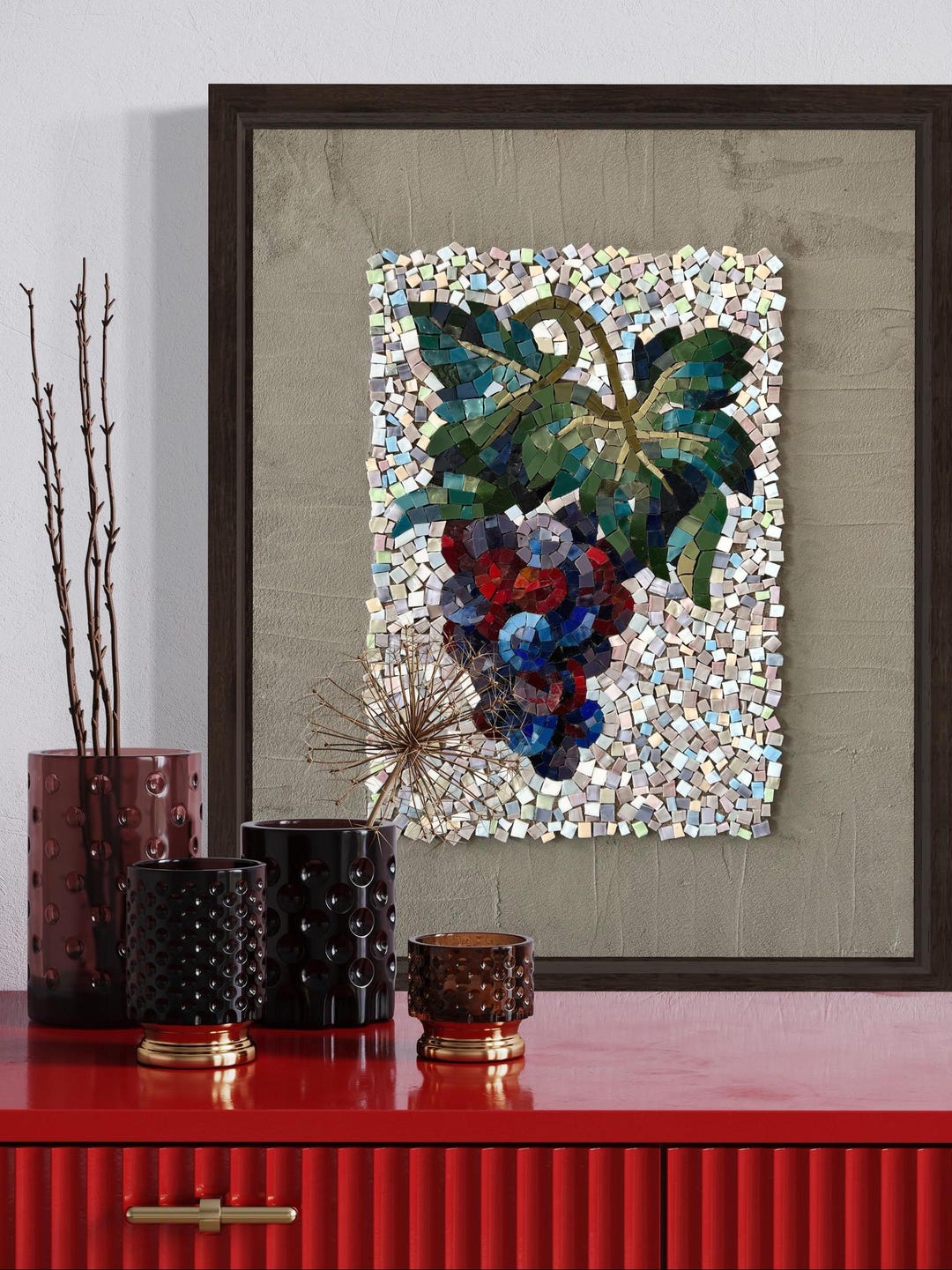 Colourful and Realistic Mosaic Grapes Realistic Grapes Smalt Mosaic ...