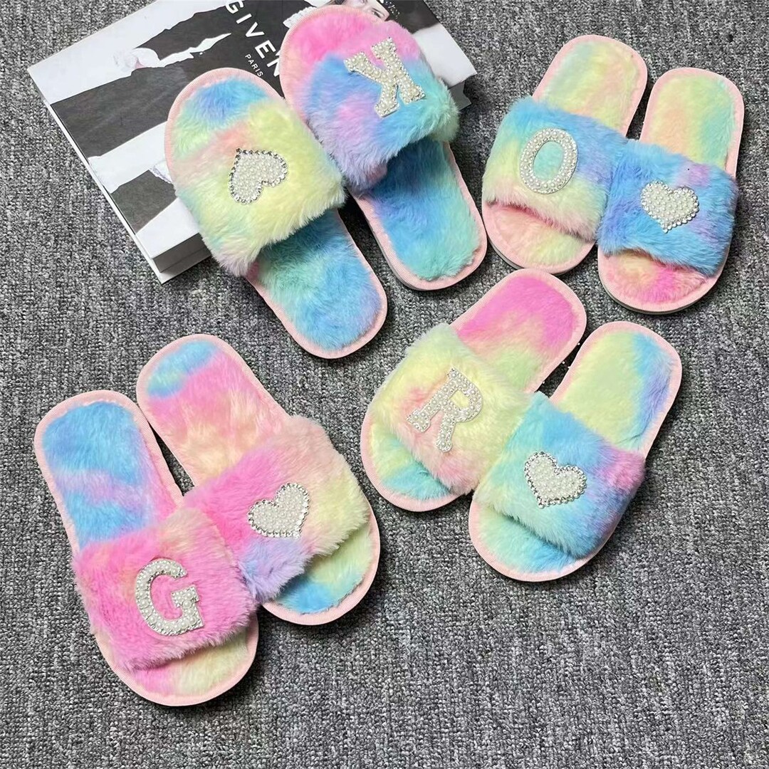 Personalised Kids Birthday Fluffy Slippers,wedding Gifts,rainbow Party ...