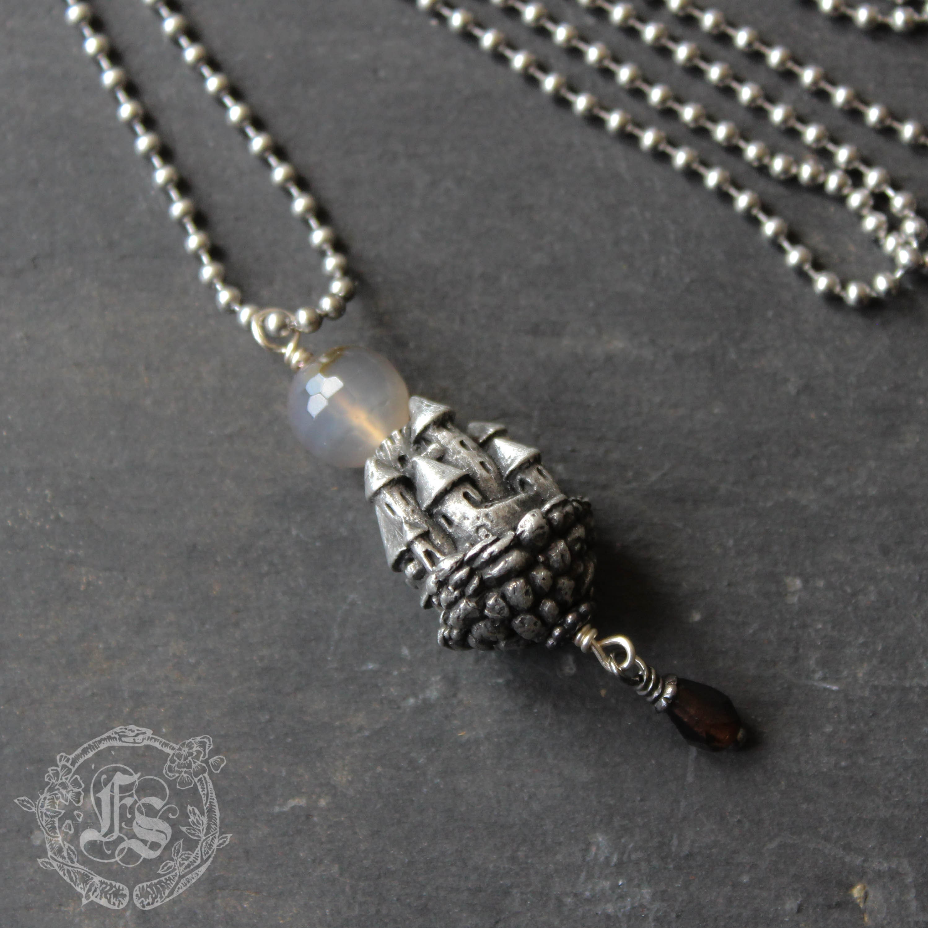 Floating Castle Pendant. Dark Fairytale Long Necklace for a Gothic ...