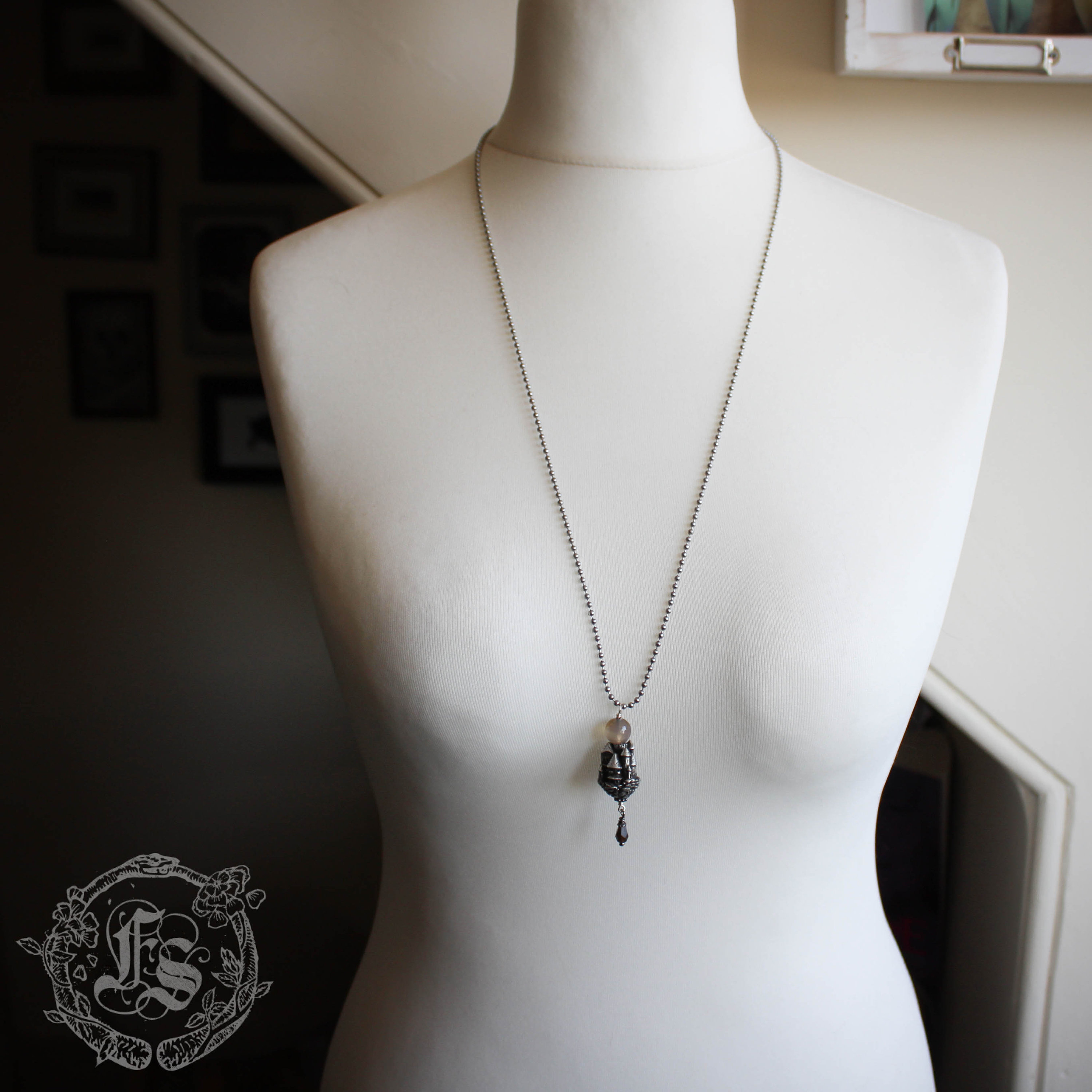 Floating Castle Pendant. Dark Fairytale Long Necklace for a Gothic ...