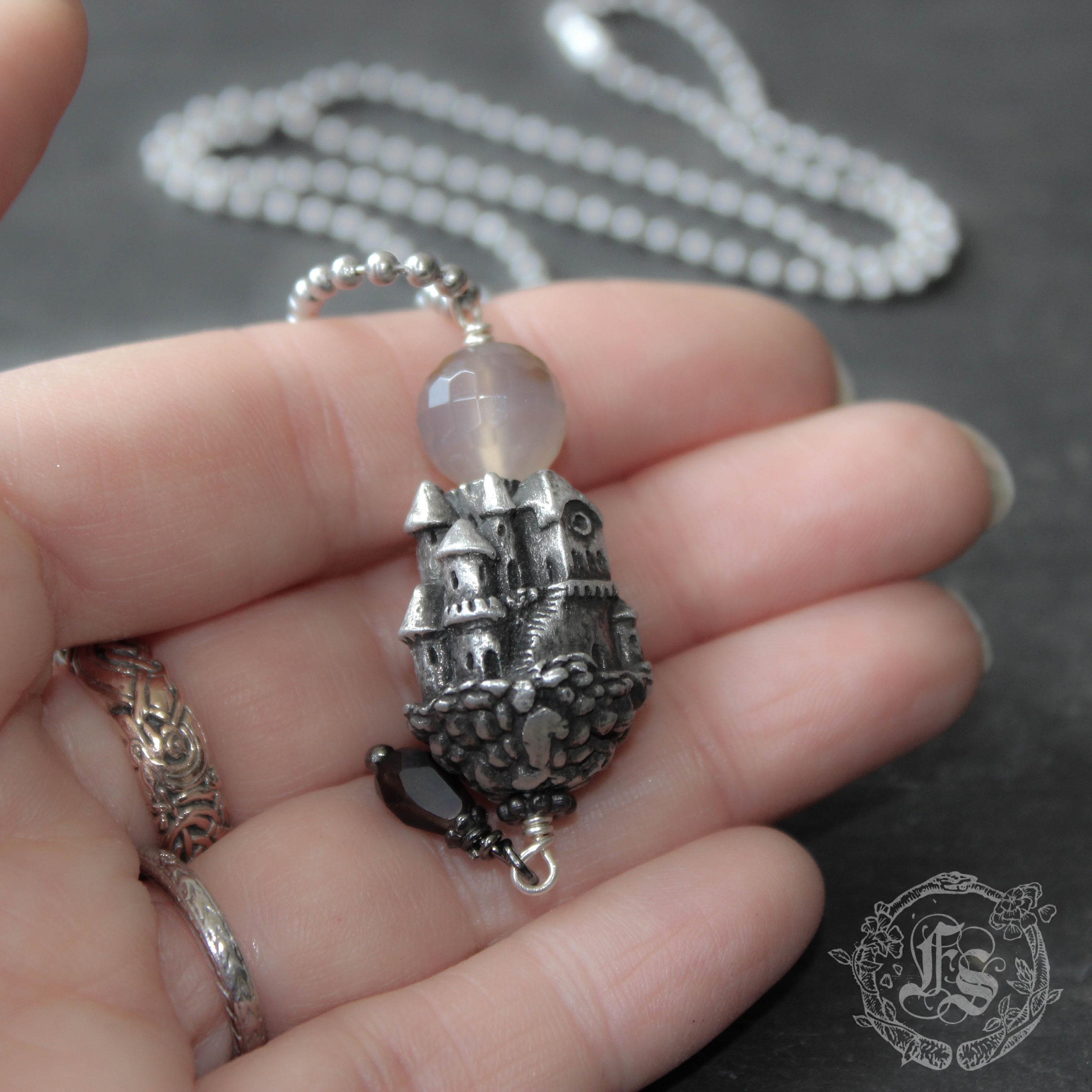 Floating Castle Pendant. Dark Fairytale Long Necklace for a Gothic ...