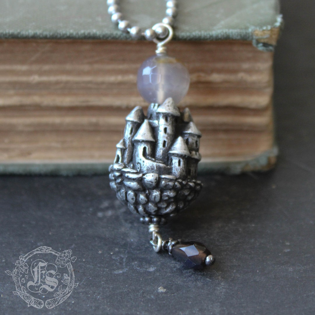 Floating Castle Pendant. Dark Fairytale Long Necklace for a Gothic ...