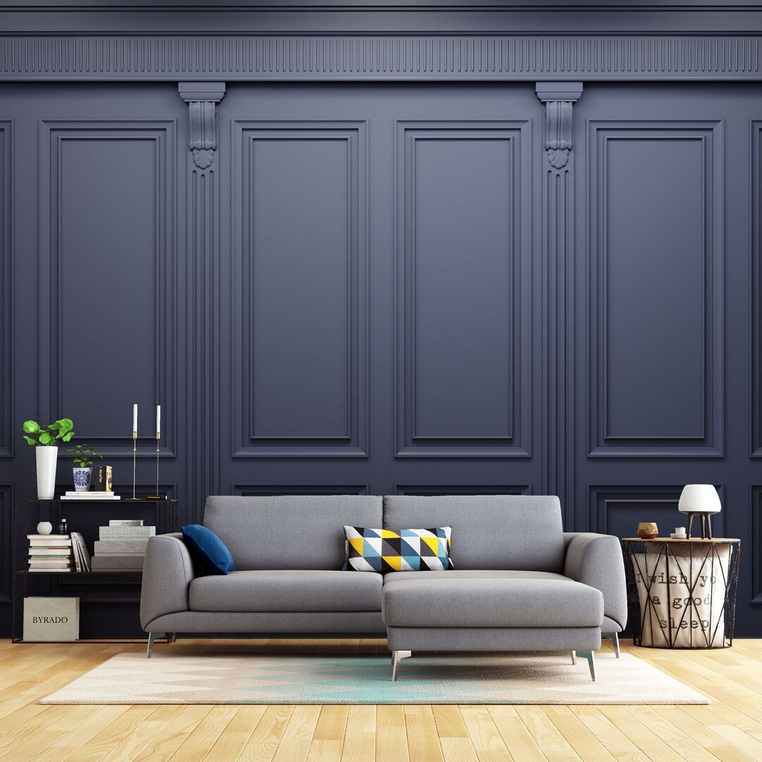 Imperial Blue Luxury Boiserie Wood Panels Wallpaper | Antique Baroque ...