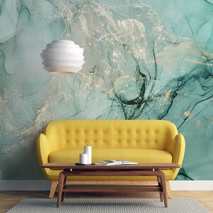 Golden Algae Marble Texture Wallpaper | Luxury Modern Turquoise Wall ...