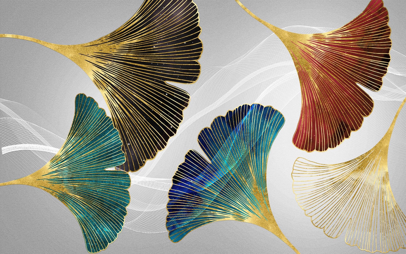 Ginko Biloga Golden Leaf Wallpaper | Luxury Modern Wall Decor | Nature ...