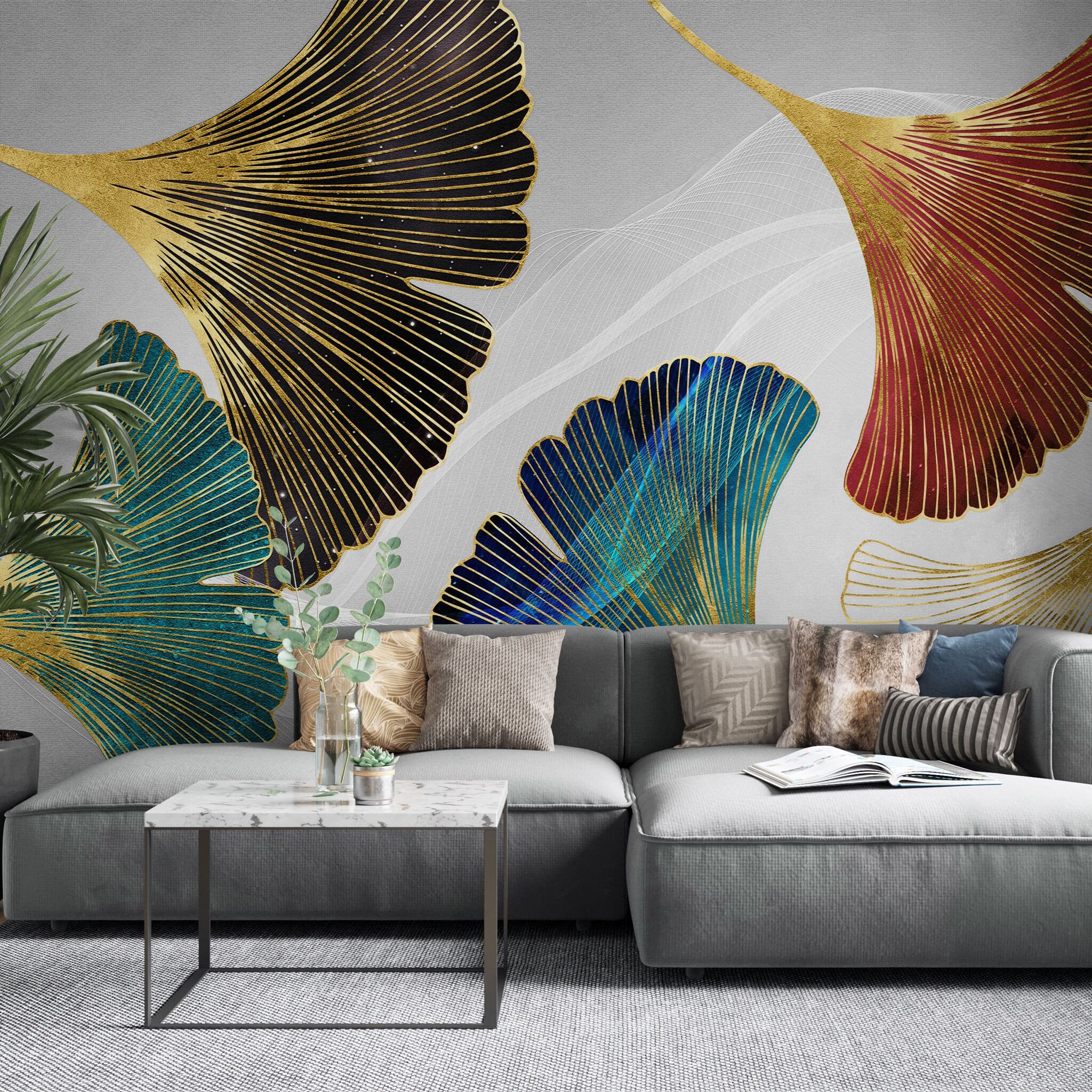 Ginko Biloga Golden Leaf Wallpaper | Luxury Modern Wall Decor | Nature ...