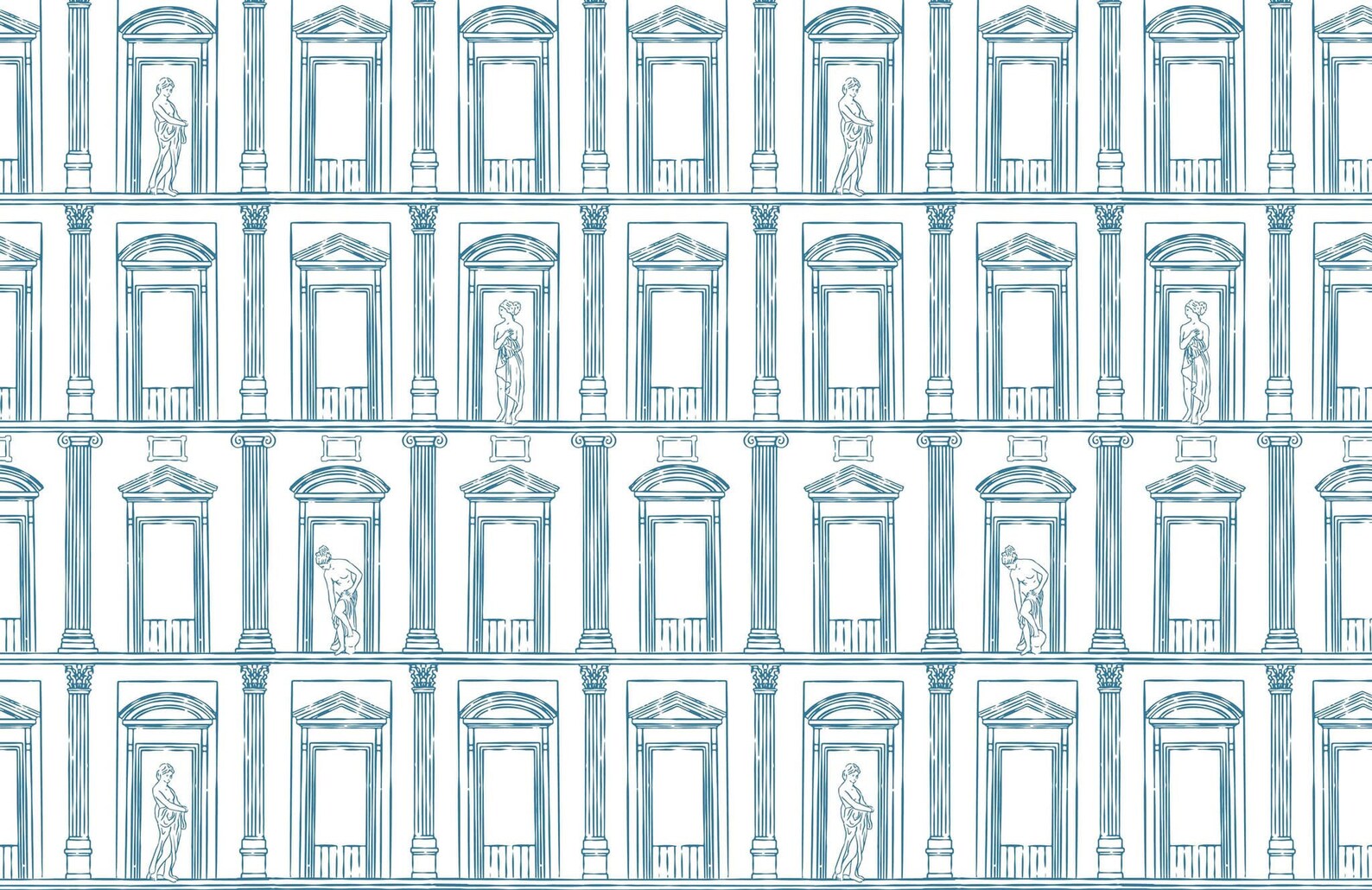 Blue Roman Greek Sculpture Luxury Boiserie Panels Wallpaper | Antique ...