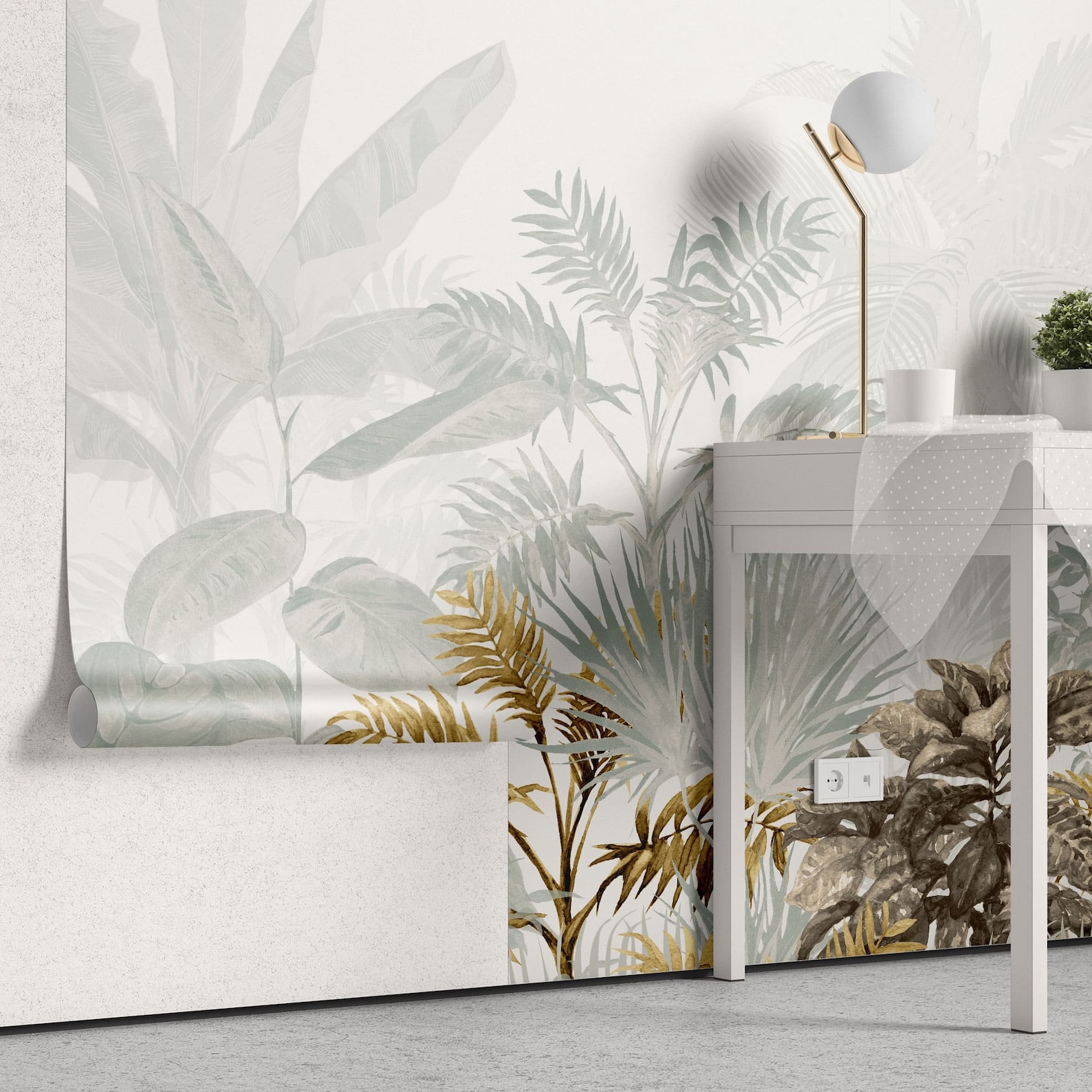 Sage Green Leaf Wallpaper | Luxury Modern Wall Decor | Nature Faded ...