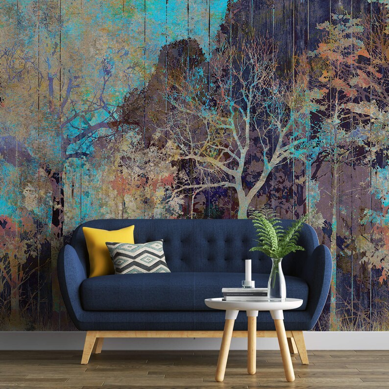 Blue Painted Forest Wallpaper Luxury Modern Wall Decor Nature ...