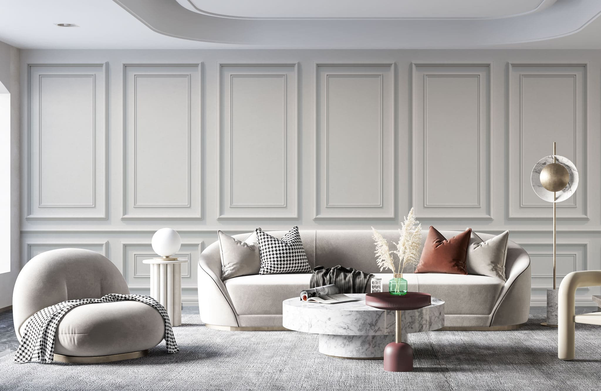 White Borders Luxury Boiserie Wood Panels Wallpaper | Antique Baroque ...