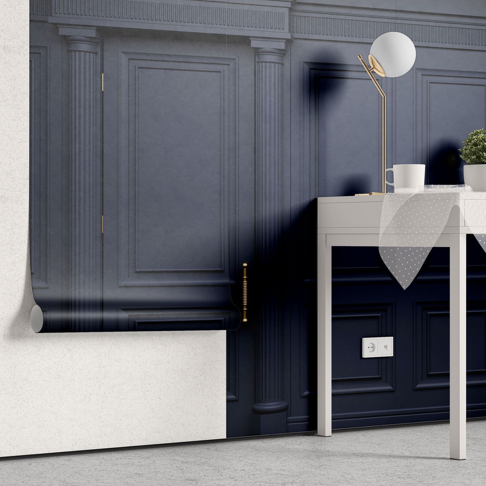 Deep Blue Luxury Boiserie Wood Panels Wallpaper | Antique Baroque ...