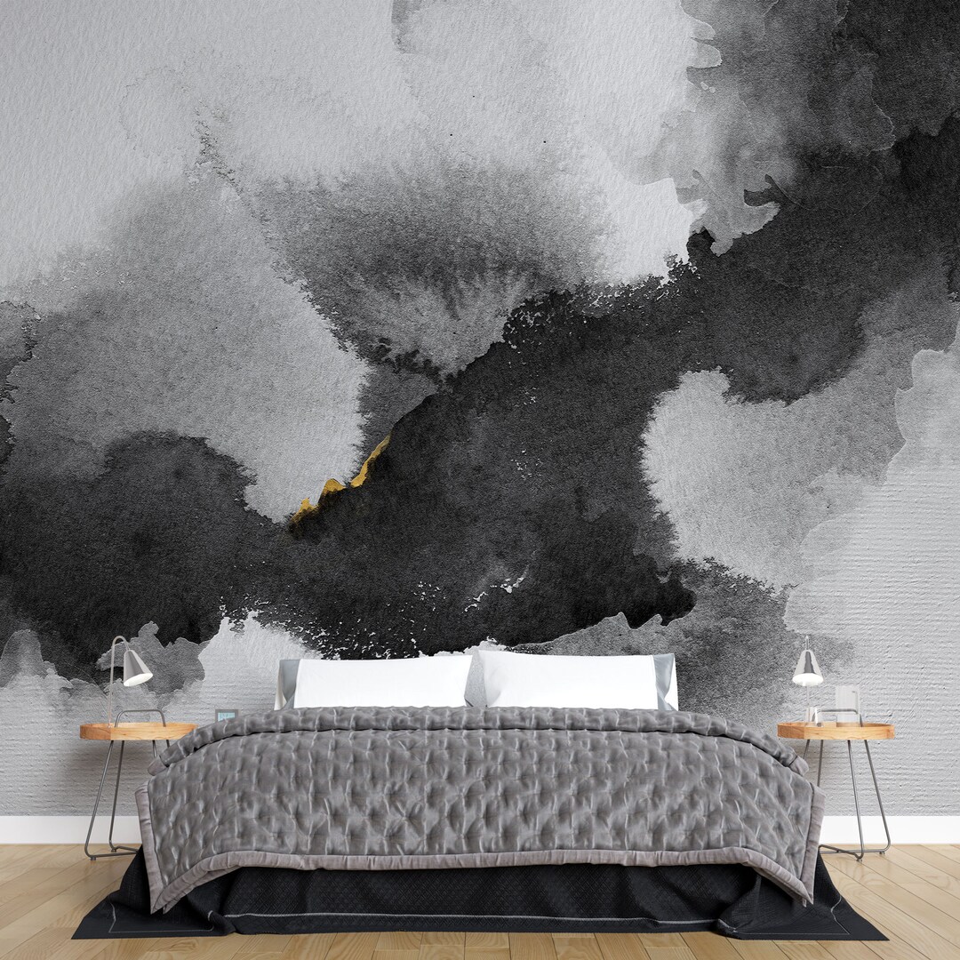 Abstract Black Watercolor Wallpaper | Modern Abstract Wall Deco | Ink ...