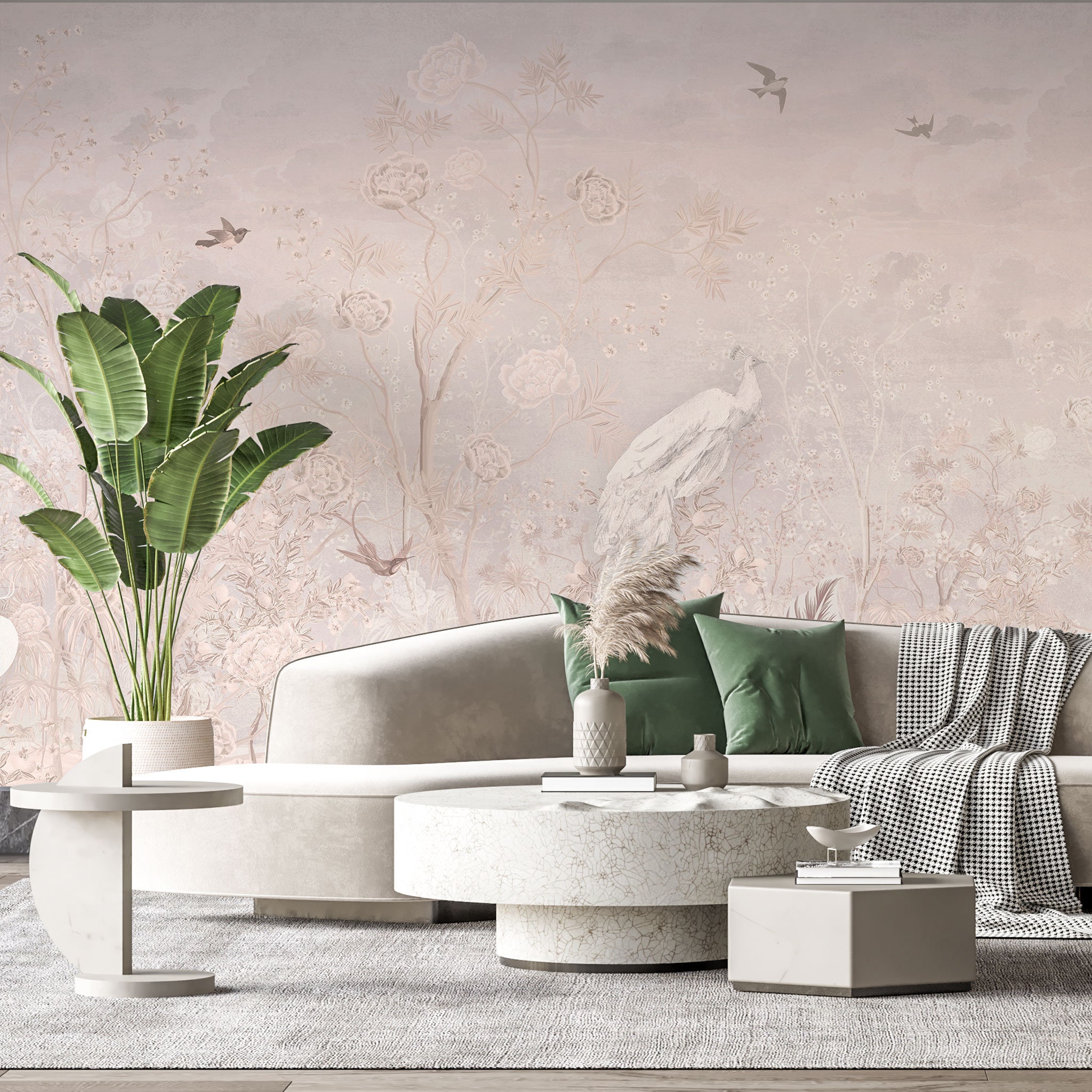 Chinoiserie Soft Pink Garden Wallpaper | Chinese Blossom Oriental ...