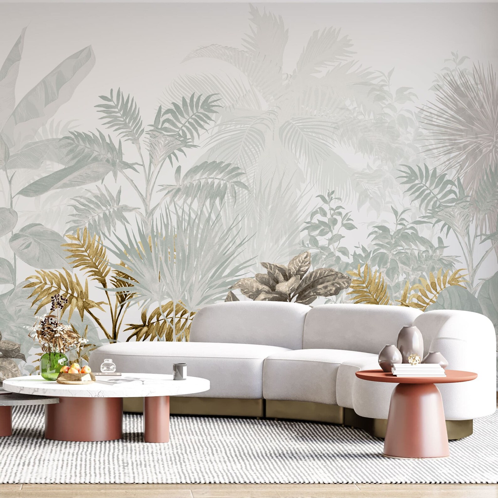 Sage Green Leaf Wallpaper | Luxury Modern Wall Decor | Nature Faded ...