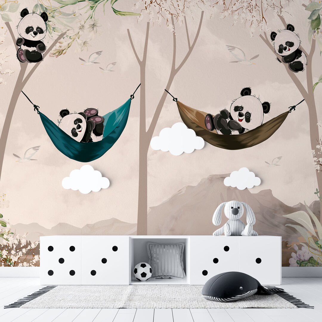 Hammock Pandas | Kids Room Wallpaper Nursery | Panda in Bamboo Tree ...