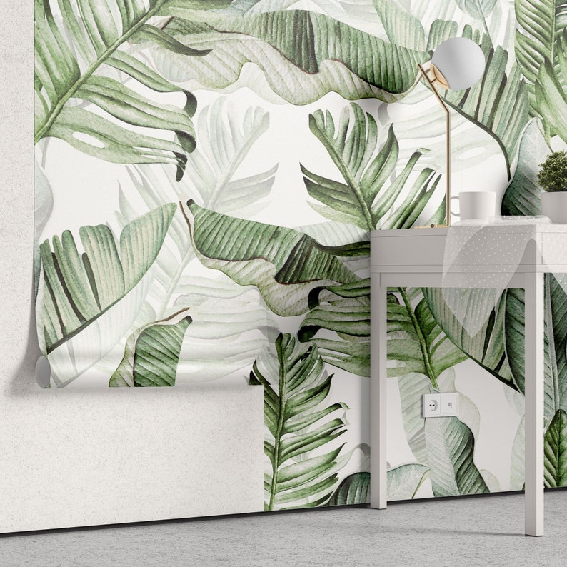 Tropical Watercolor Leaf Wallpaper | Luxury Modern Wall Decor | Nature ...