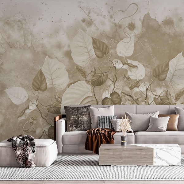 Sepia Leaf Wallpaper - Etsy