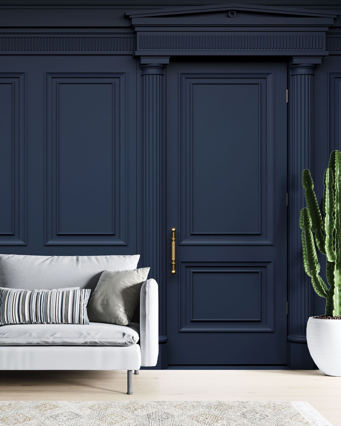 Deep Blue Luxury Boiserie Wood Panels Wallpaper | Antique Baroque ...