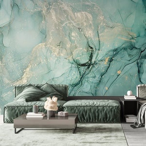 Golden Algae Marble Texture Wallpaper | Luxury Modern Turquoise Wall ...