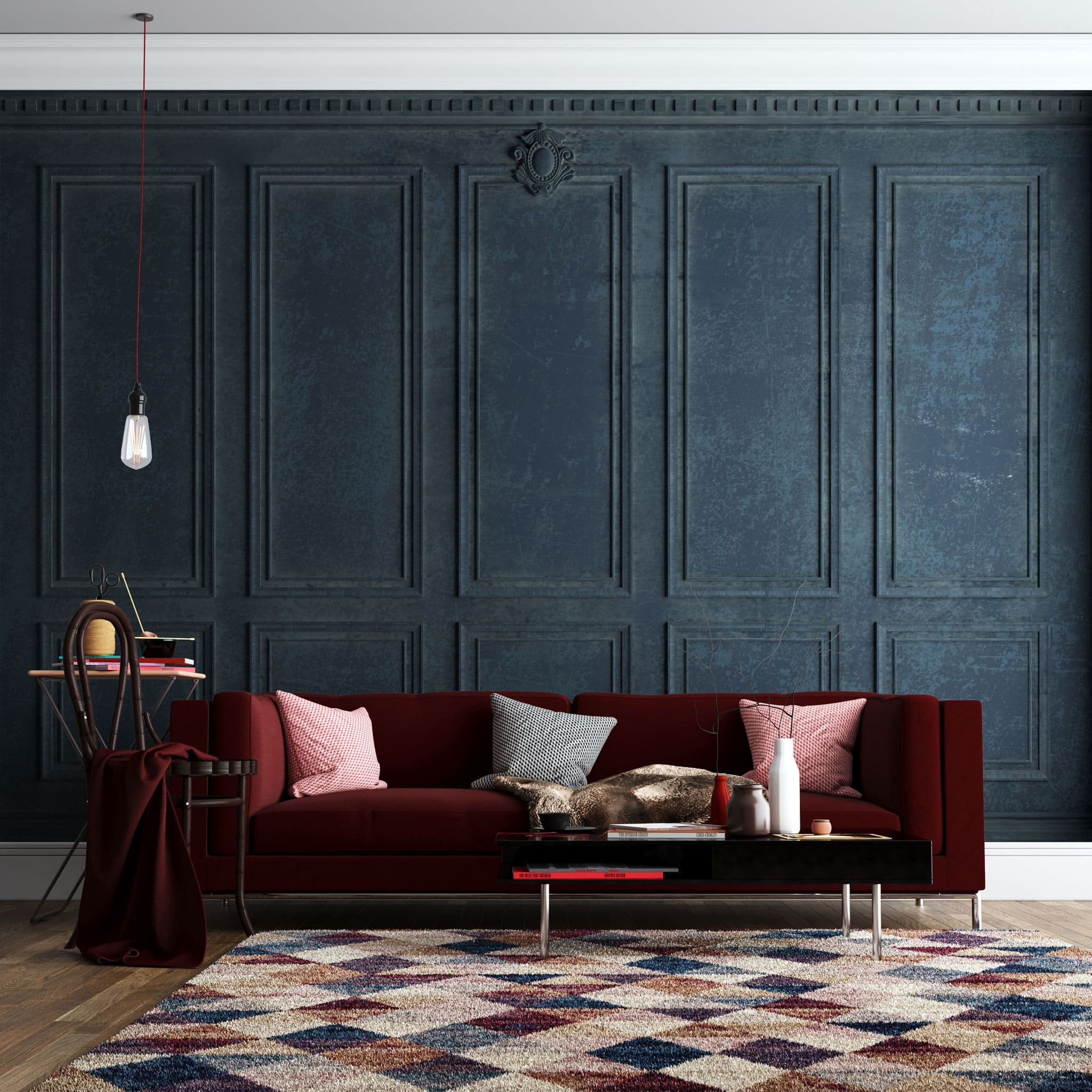 Vintage Blue Luxury Boiserie Wood Panels Wallpaper | Antique Baroque ...