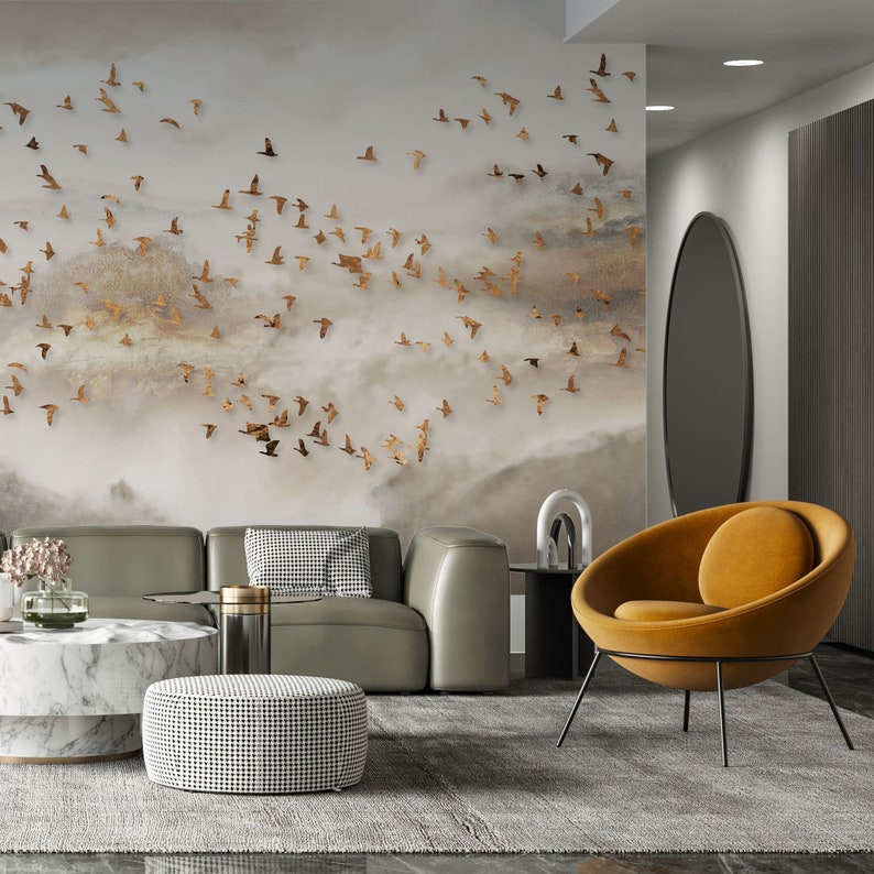 Sunset Gold Birds Oriental Wallpaper | Japanese Luxury Design ...