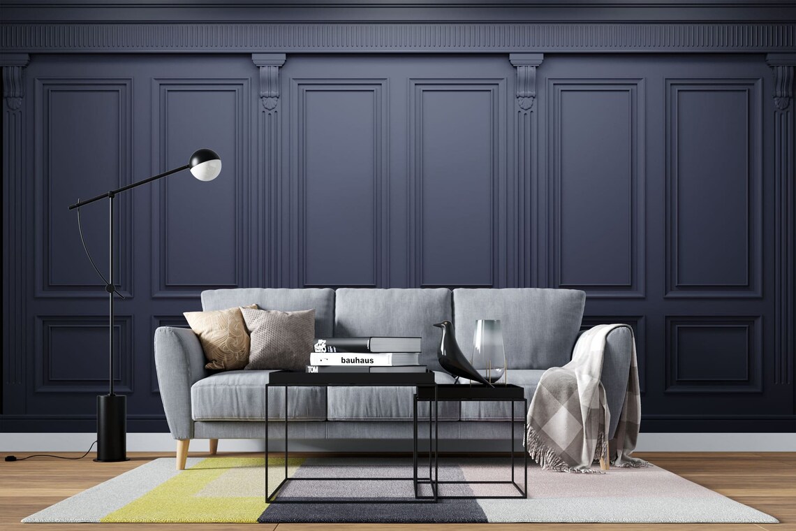 Imperial Blue Luxury Boiserie Wood Panels Wallpaper | Antique Baroque ...